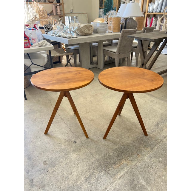 Round Teak Side Tables - a Pair | Chairish