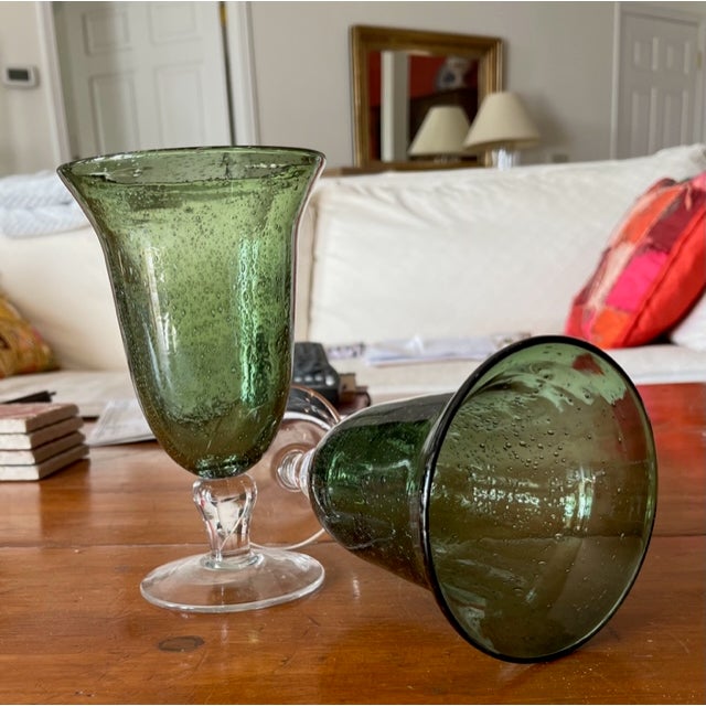 Vintage Handmade Italian Green and Clear Glass Footed Goblets- Set of 8 ...