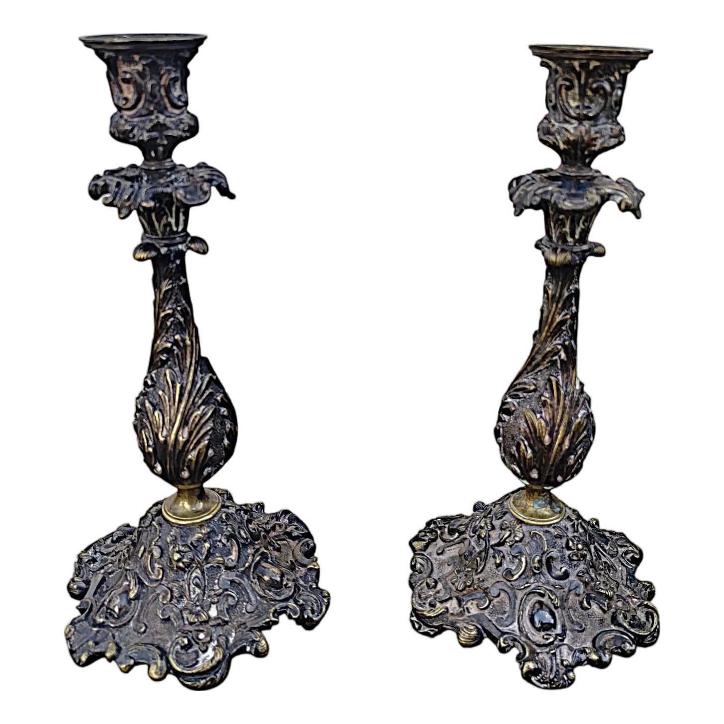 Baroque Style Silver-Plated Bronze Candlesticks, Set of 2 | Chairish