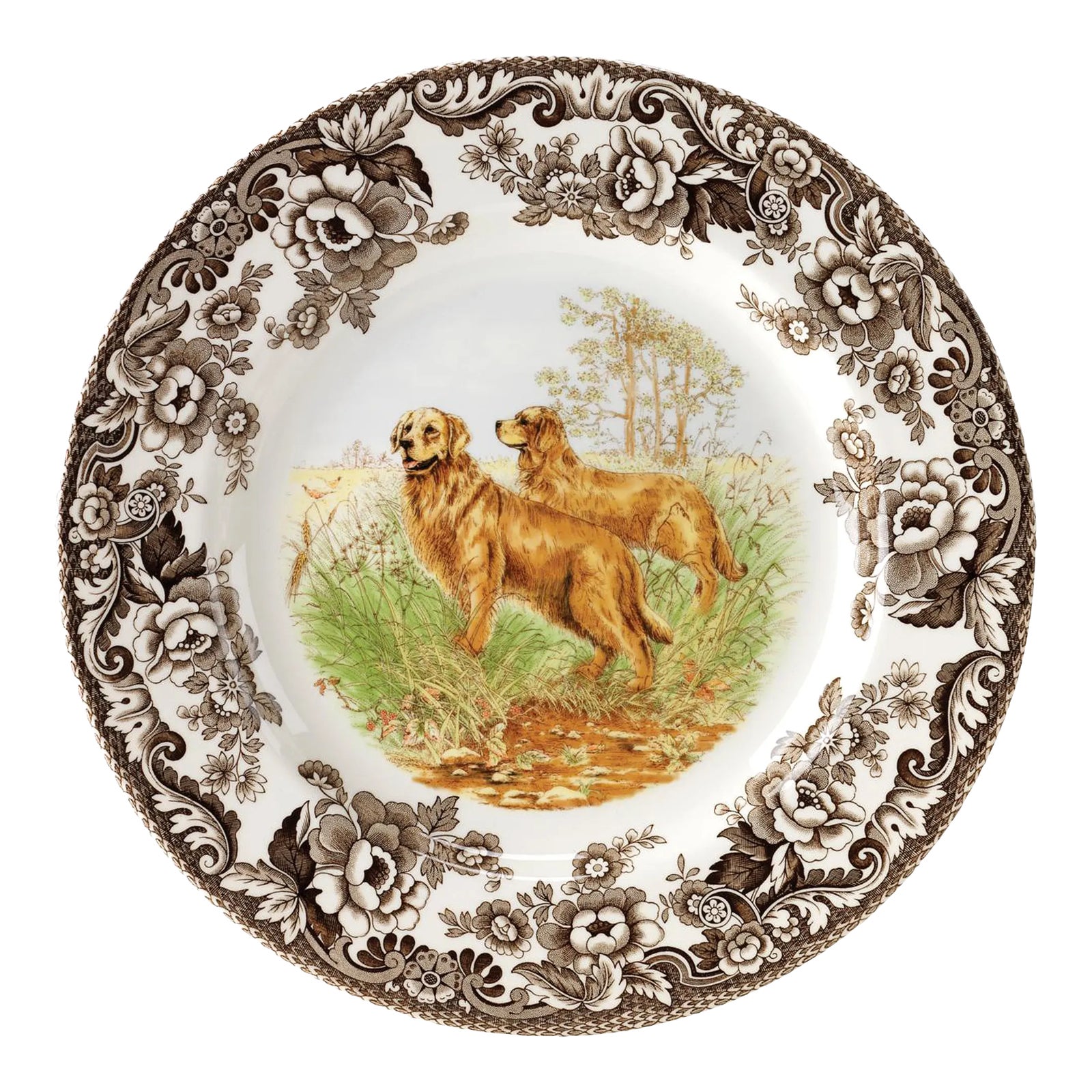 Spode Woodland Dogs Dinner Plate 10.5", Golden Retriever | Chairish