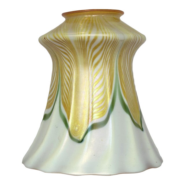 Quezal Pulled Feathers Glass Shade, Early 1900's Art Nouveau Opal ...