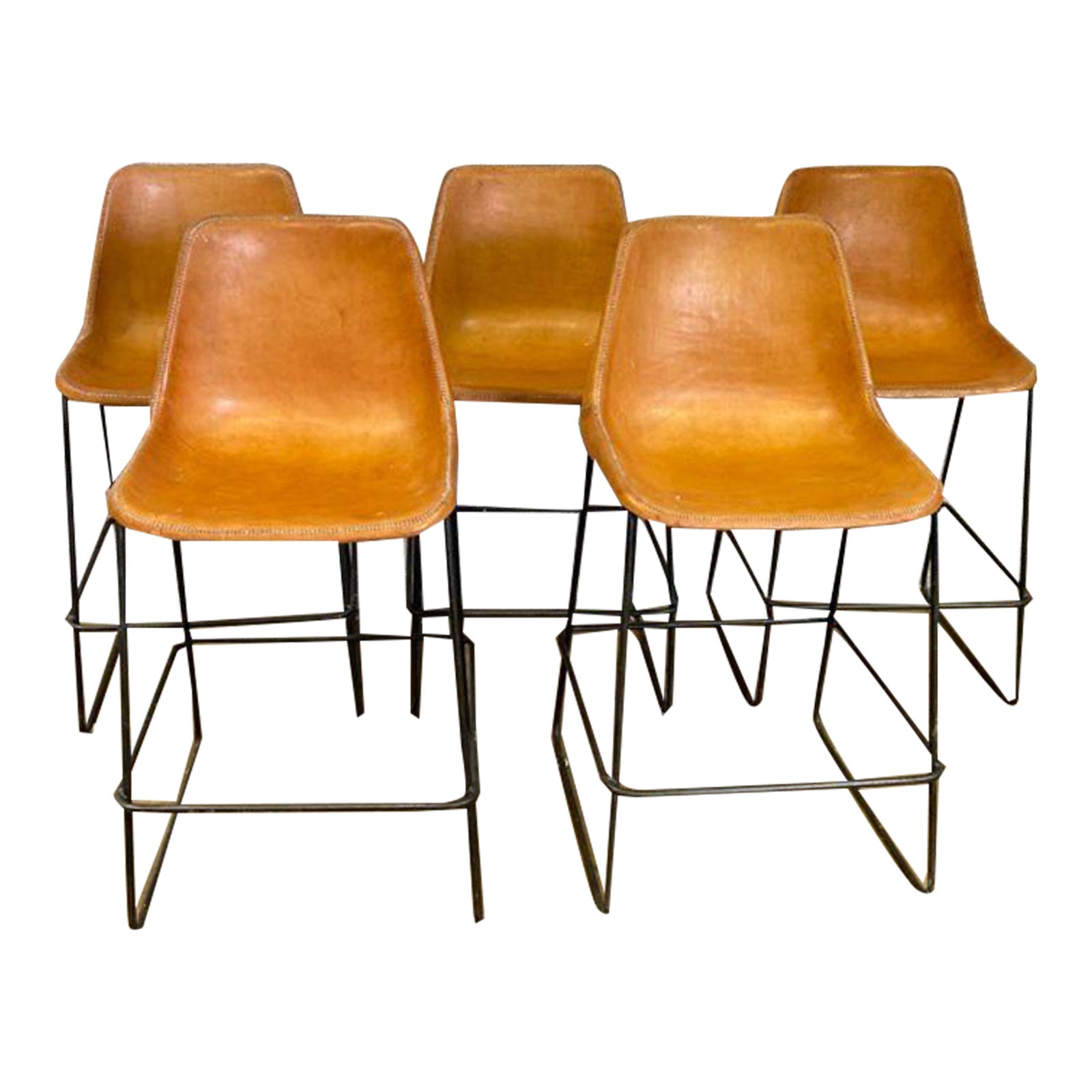 Set of Jayson Home Five Sol Y Luna Leather Short Bucket Counter Stools ...