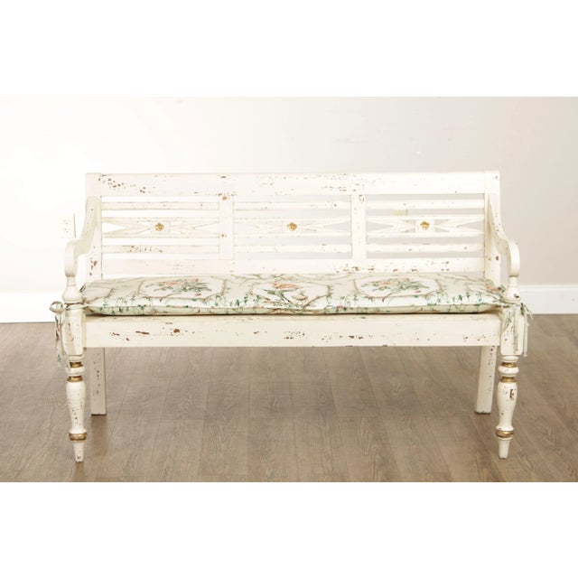 Late 20th Century Dutch Colonial Style Distress Painted Wood Bench ...