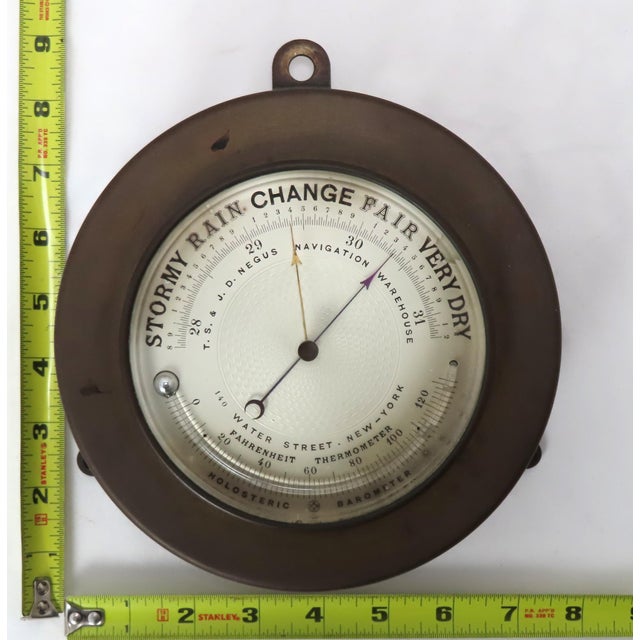 Fine Antique Brass Ships Barometer & Thermometer by Negus of New York ...