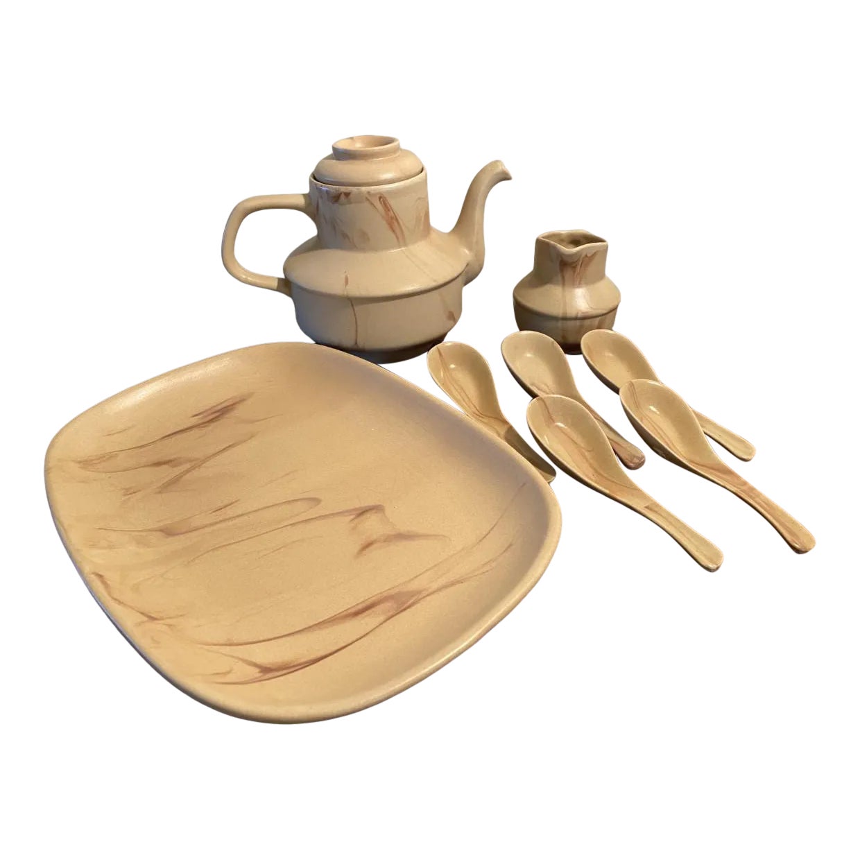 Late 1960s Mid-Century Oak Hitkari Hand-Thrown Tea Set- 8 Pieces | Chairish