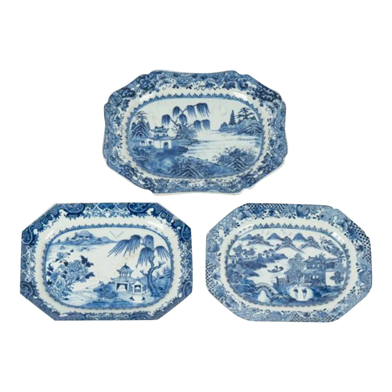 Collection of Chinese Export Blue & White Platters | Chairish