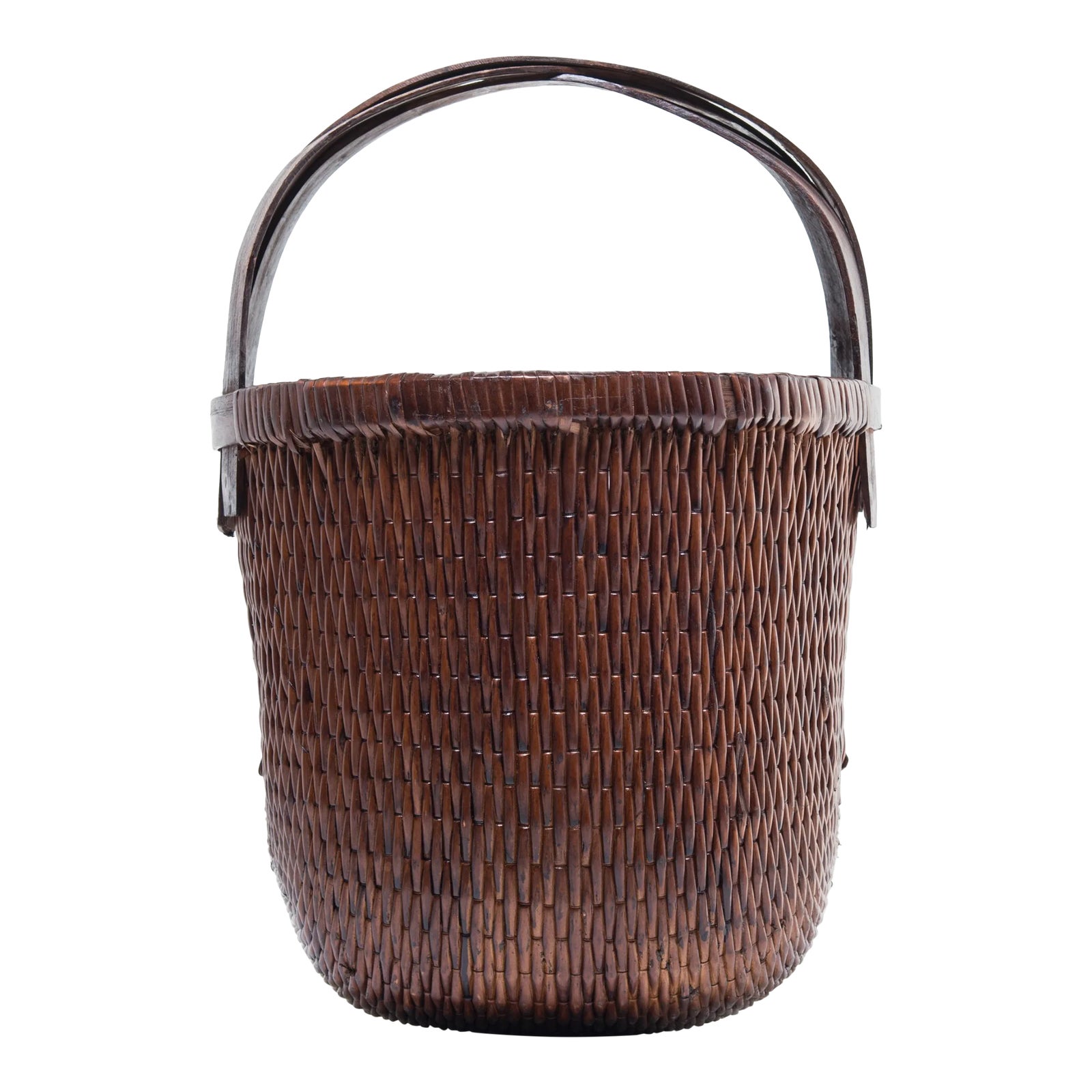 Chinese Bent Handle Fisherman's Basket | Chairish