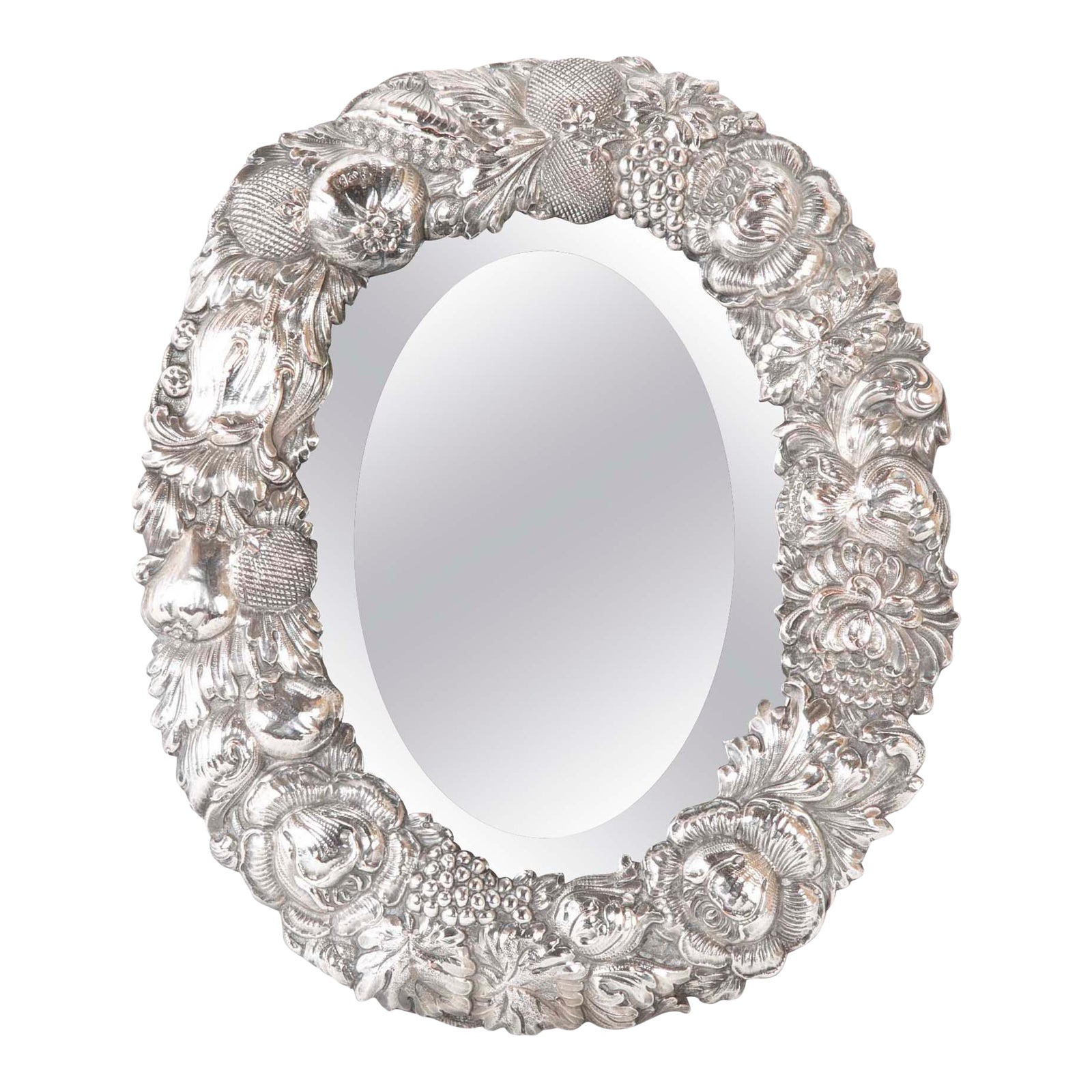 19th Century English Silver Plated Oval Table Mirror | Chairish