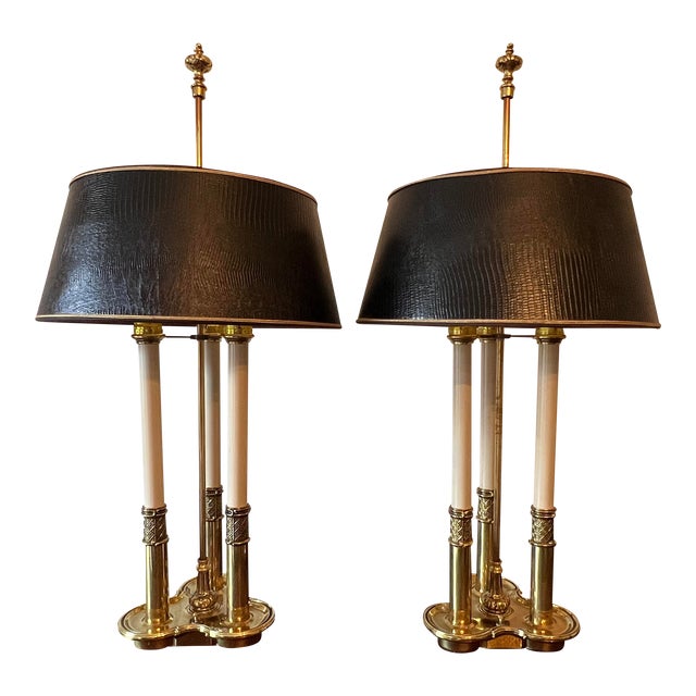 Vintage Stiffel 3-Candle Brass French Bouillotte Lamps With Black ...