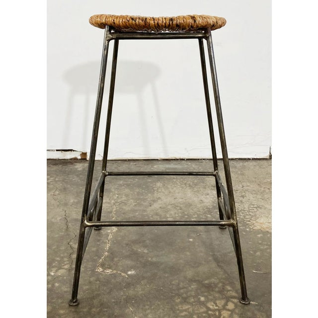 Vintage Iron Base 24" Counter Stool With Rush Seat | Chairish