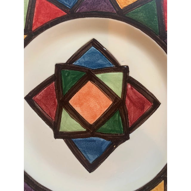 Vintage Hand Painted Multicolored Geometric Design Plates - a Pair ...