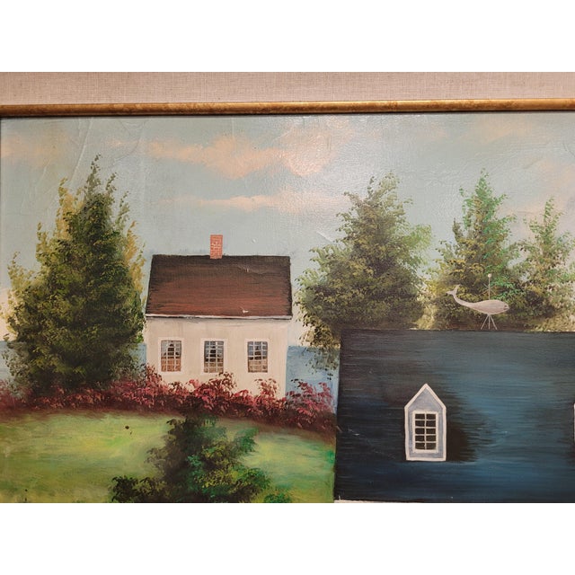Folk Art Primitive Style Painting of a House With an Open Garage by ...