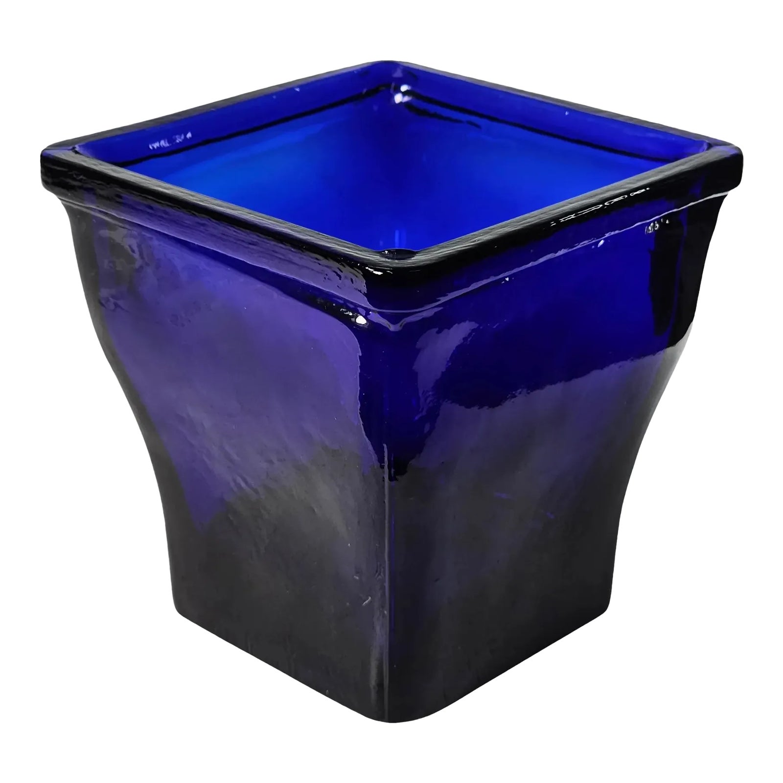 Cobalt Blue Recycled Heavy Optic Glass Square Vessel 4.75" | Chairish