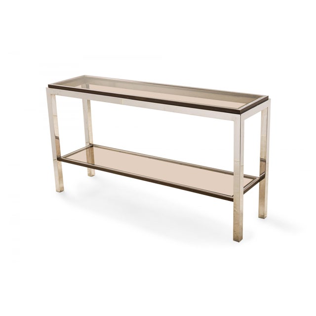 Willy Rizzo Italian Mid-Century Glass and Chrome Two-Tier Console Table | Chairish
