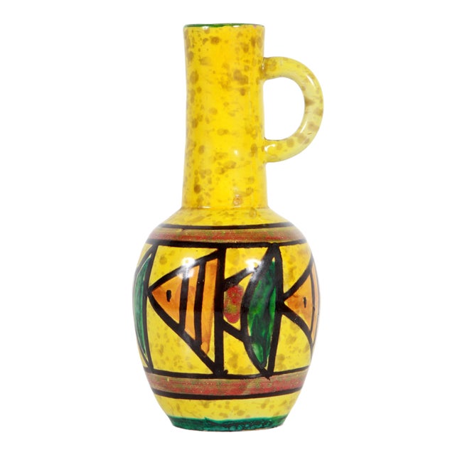 Italian Mid Century Modern Yellow Fish Jug Vase | Chairish