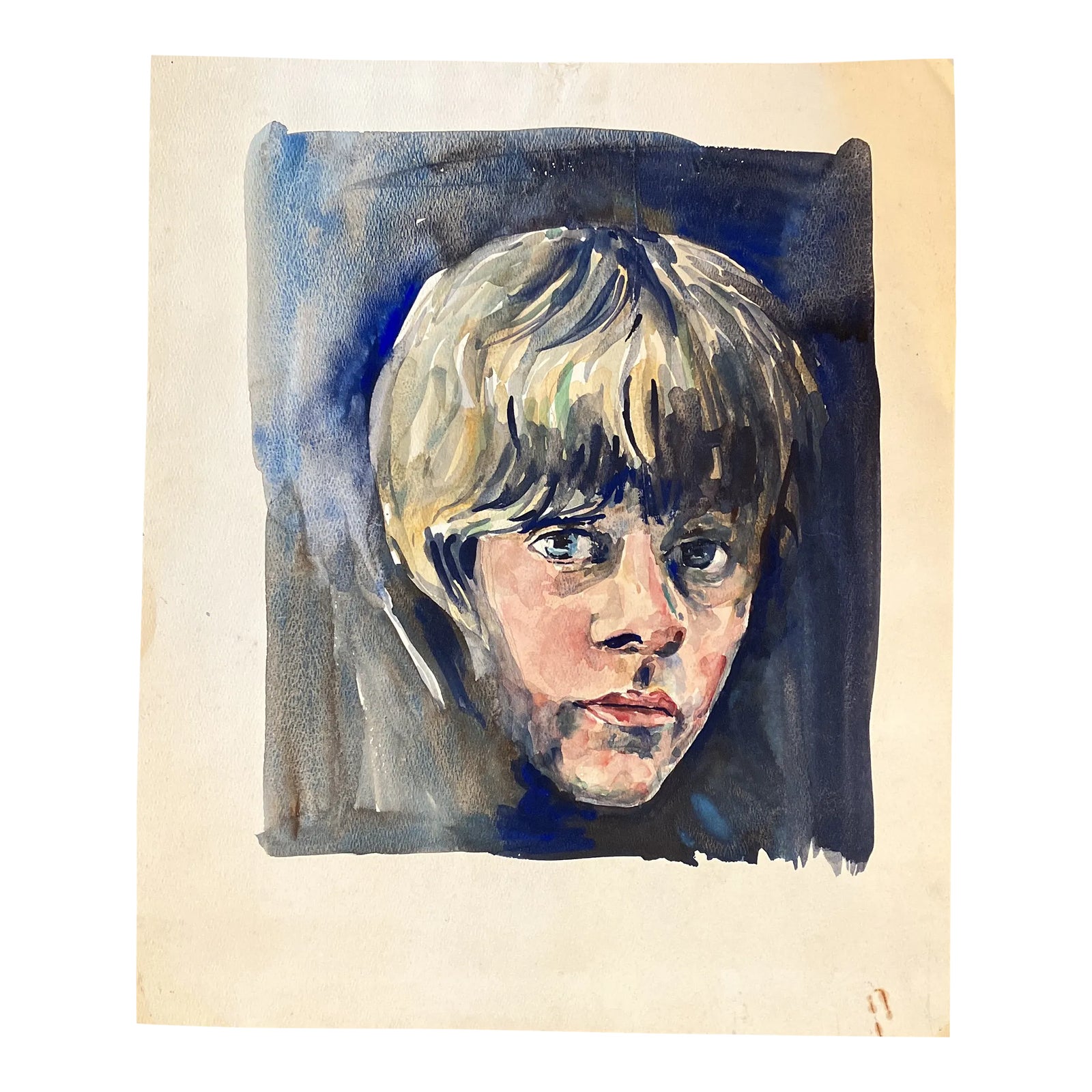Contemporary Original Young Man Watercolor Portrait Painting | Chairish