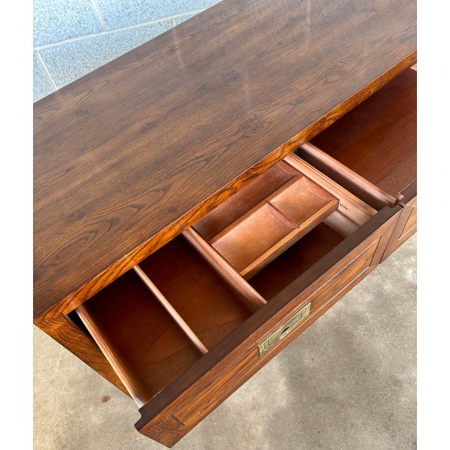 Henredon Scene One Campaign Style 4 Drawer Walnut Bachelor Chest | Chairish