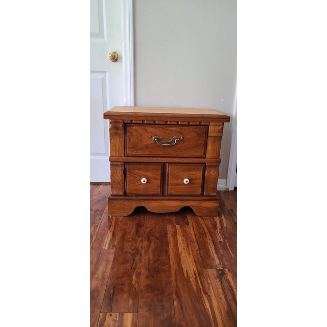 1980s Country Oak Nightstand | Chairish