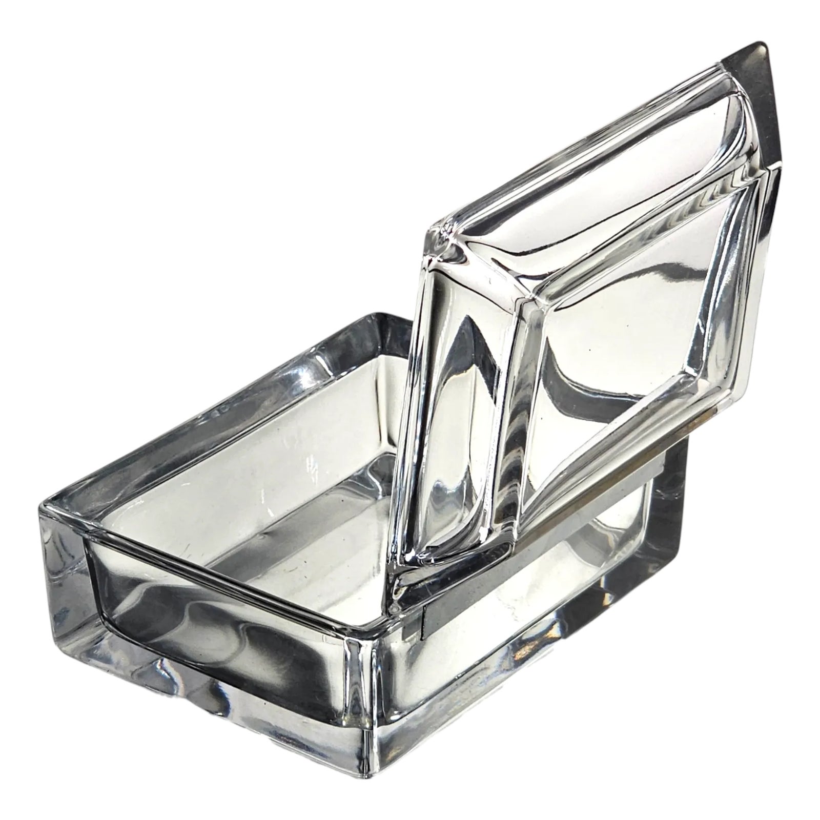 Vintage Heavy Beveled Crystal Trinket Box With Chrome Hinged Lid ...