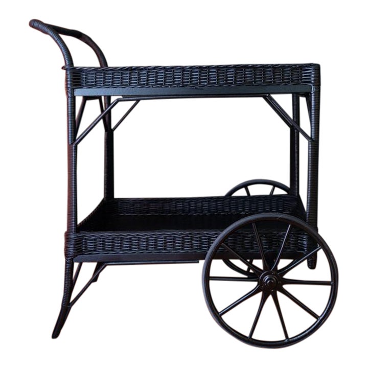 19th Century Black Wicker and Rattan Victorian Tea Cart | Chairish