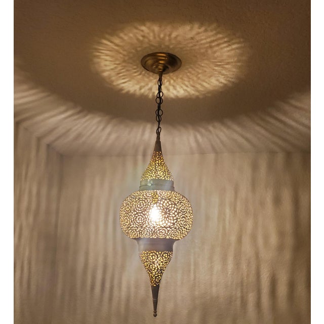 Contemporary Moroccan Ceiling Copper Lamp / Lantern, Double Drop | Chairish