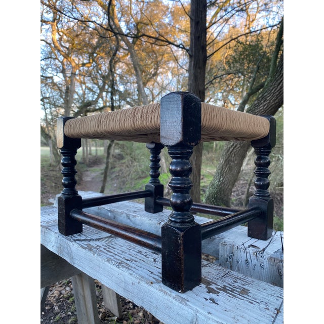 Woven Rope Stool on Turned Legs (Uk) | Chairish