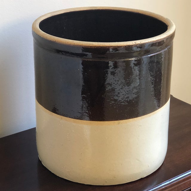 Large Antique Four-Gallon Stoneware Crock | Chairish