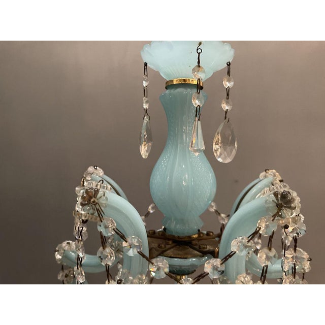Turquoise Opaline Murano Glass Crystal Chandelier | Chairish
