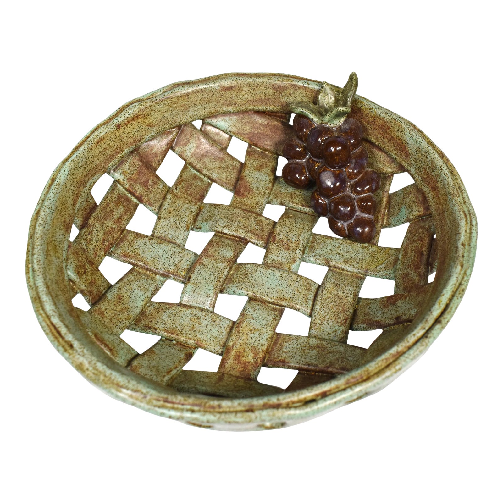 Late 20th Century Handmade Rustic Pottery Woven Ceramic Basket Bowl ...