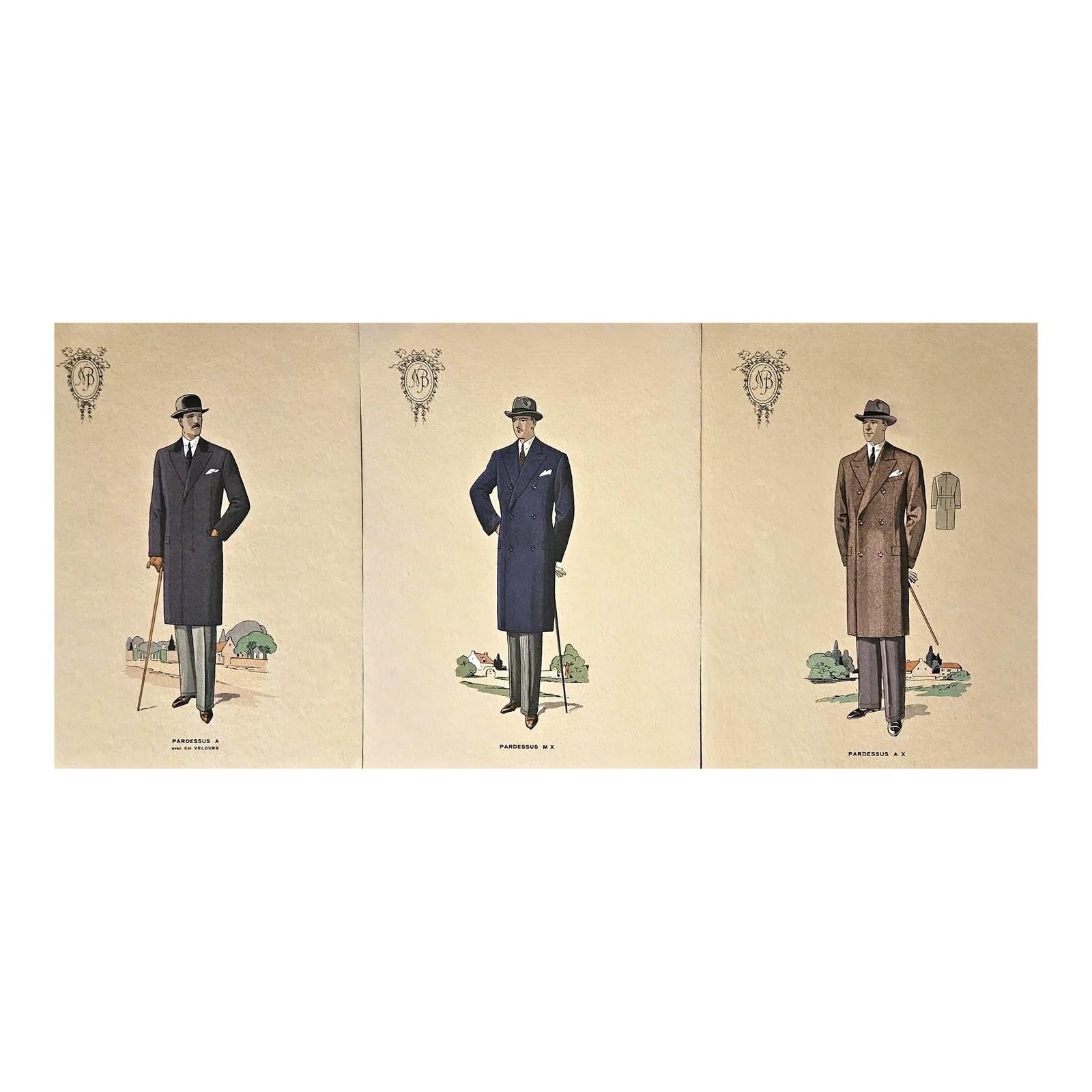 1920s Set of 3-French Men's Tailoring Overcoat Fashion Lithographs ...
