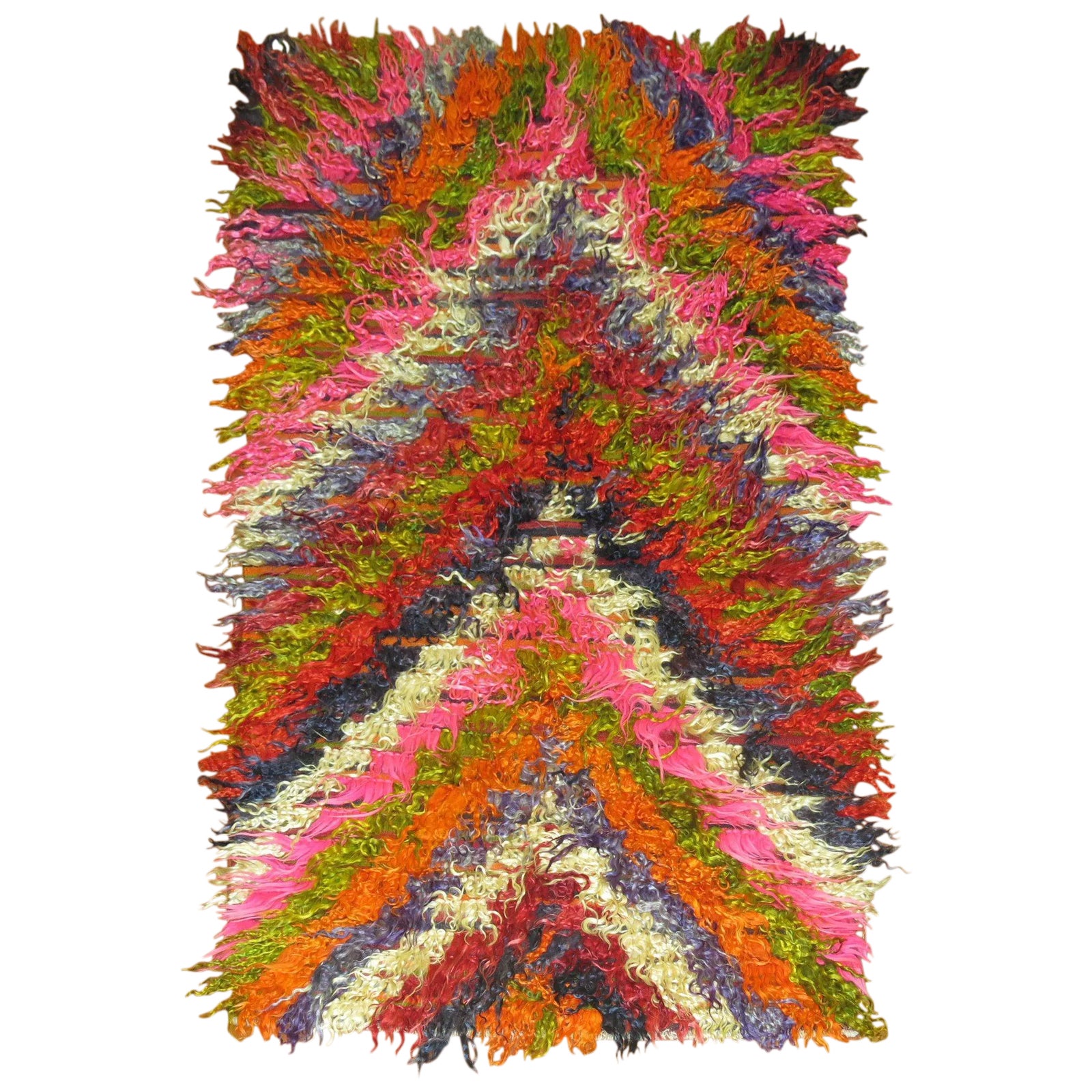 Vintage Turkish Tulu Chevron Shag Rug - 3'9'' X 7' | Chairish