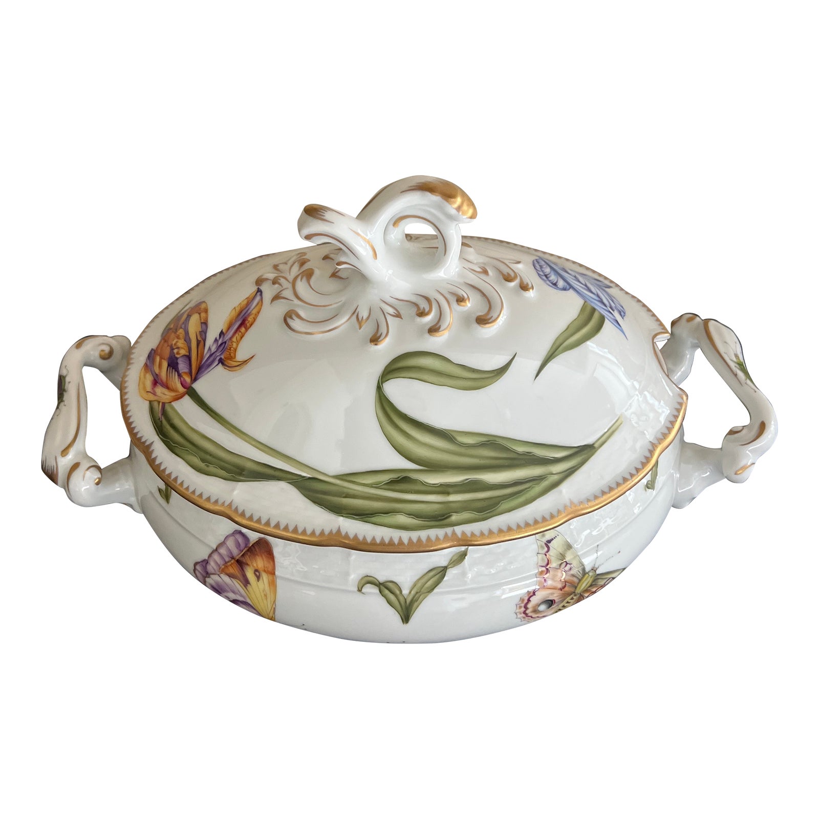 1990s Anna Weatherley Tulips and Butterflies Soup Tureen | Chairish