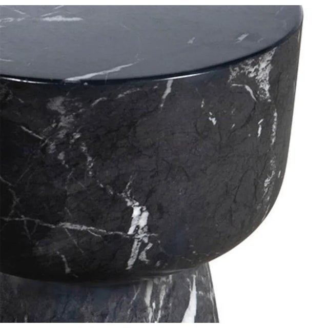 Black Round Faux Marble Side Table | Chairish