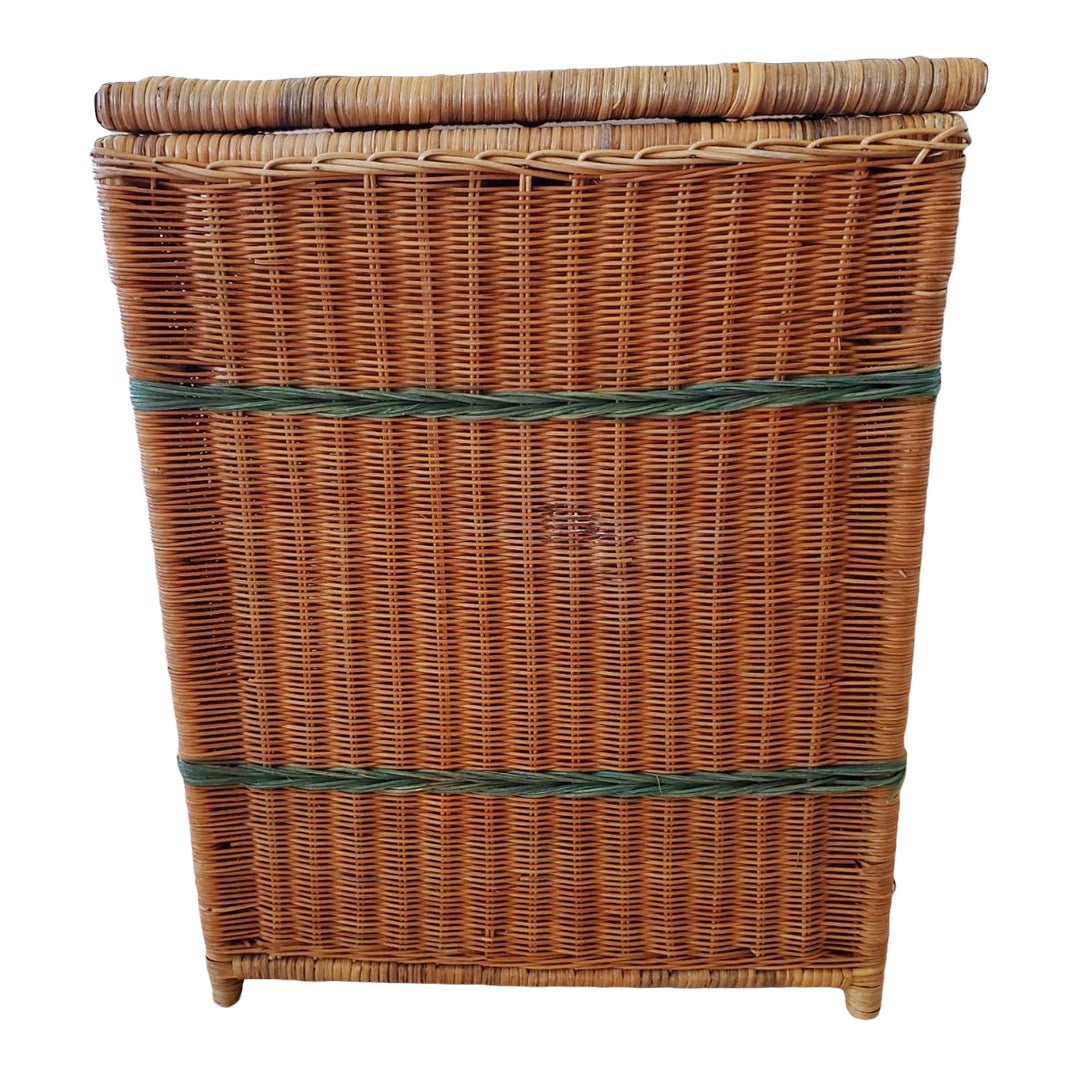Large Rattan Upright Chest With Hinged Lid, Vintage | Chairish