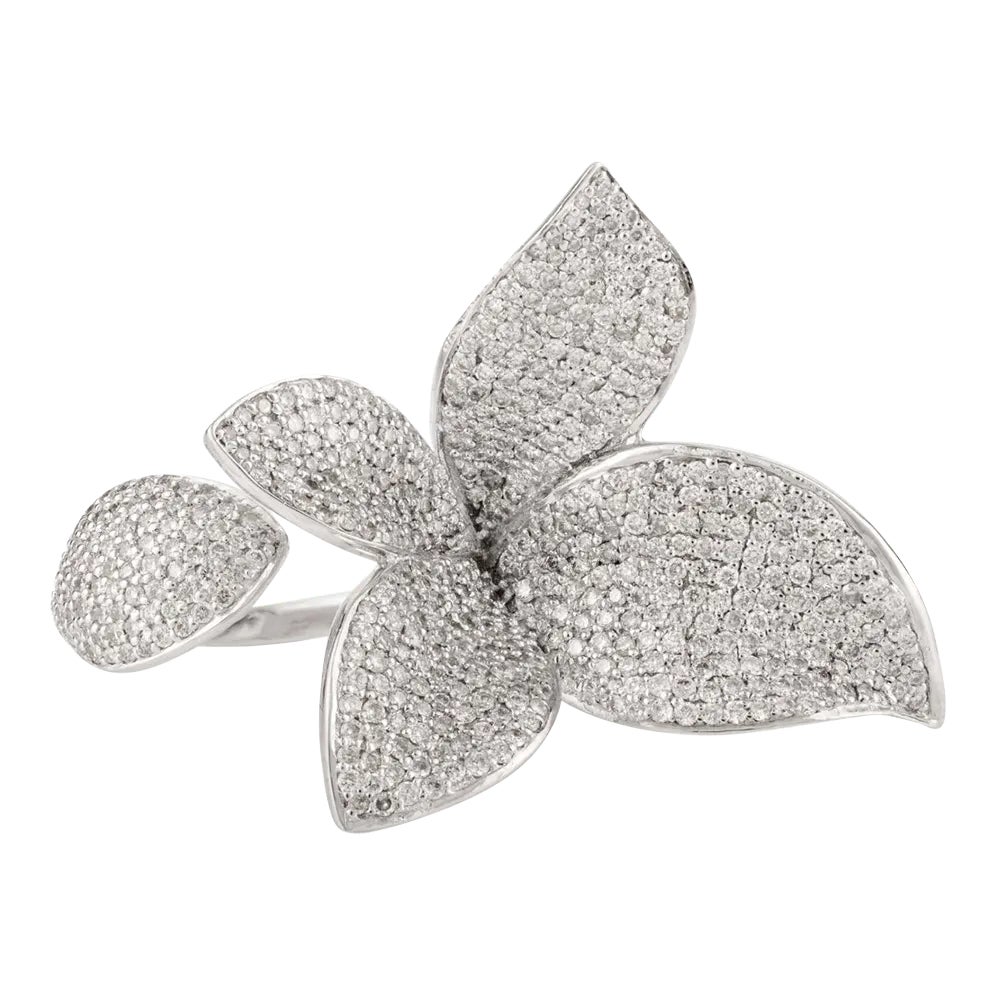 Flower Design Open Cuff Diamond Ring Size 7 | Chairish
