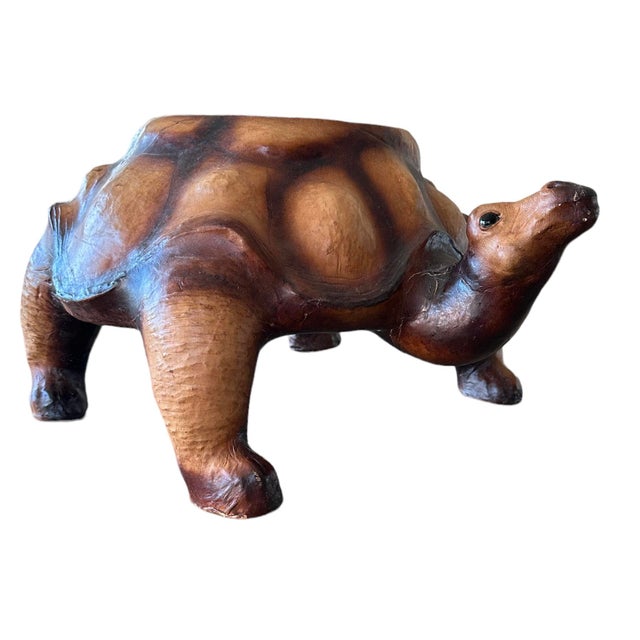 Vintage Leather Tortoise Foot Stool | Chairish