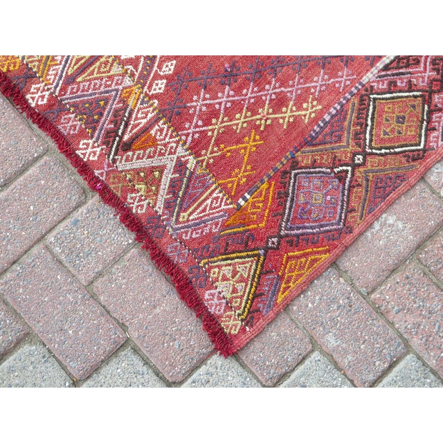 Aesthetic Red Boho Rug Runner Turkish Hallway Kilim | Chairish