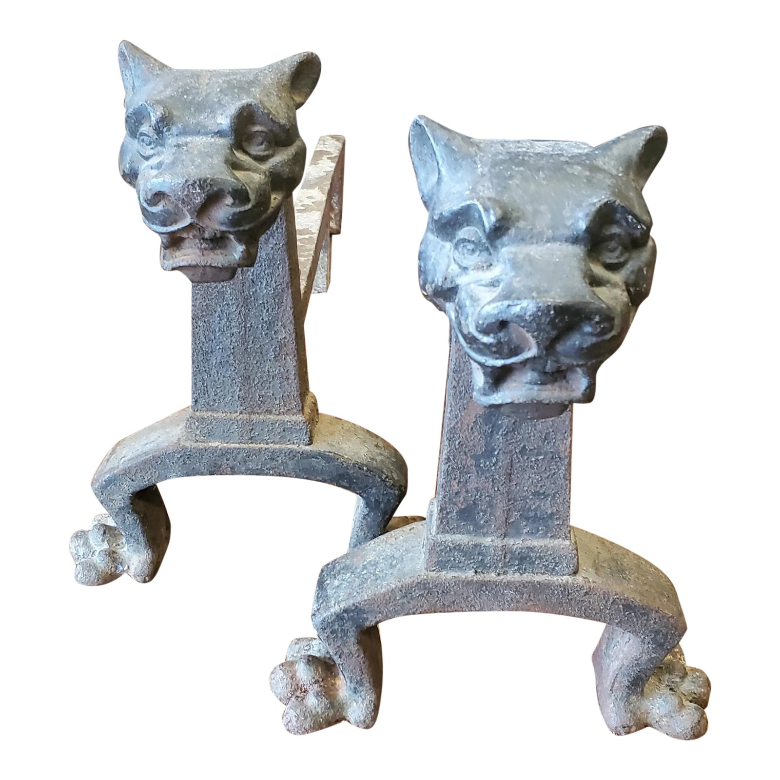 Large American Andirons - A Pair | Chairish