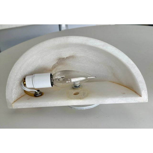 Pair Half Moon Alabaster Deco Style Wall Light Sconces | Chairish