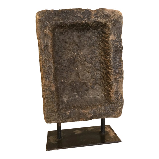 Original Primitive Grinding Stone on Custom Iron Stand | Chairish