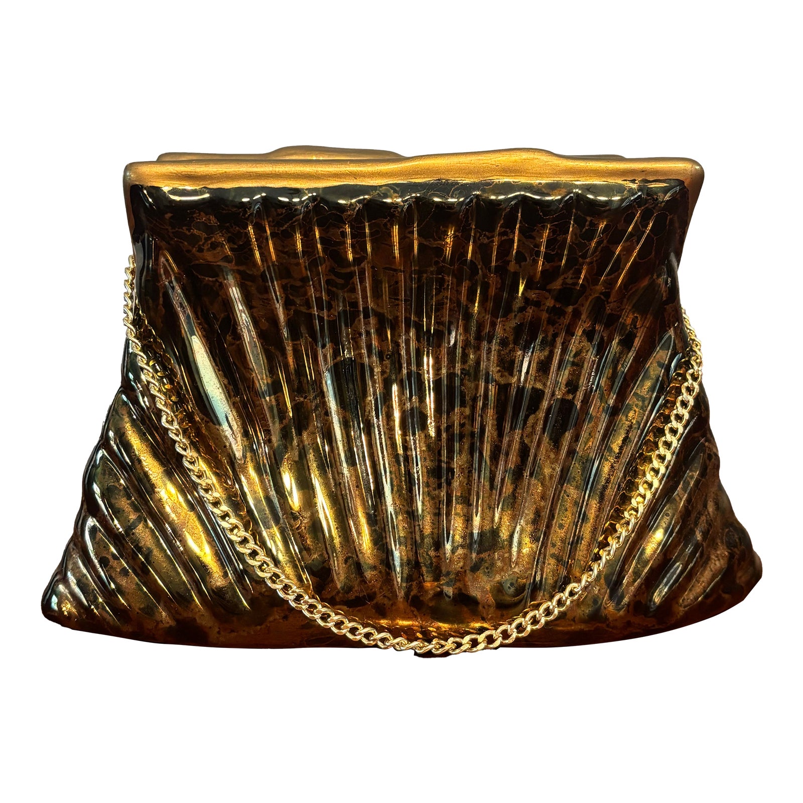 Mid Century Hollywood Regency Black and Gold Ceramic Purse Sculpture ...