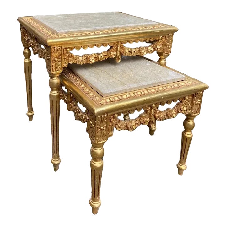 Pair of French Louis XVI Style Gold-Gilded Beech Side Tables With ...