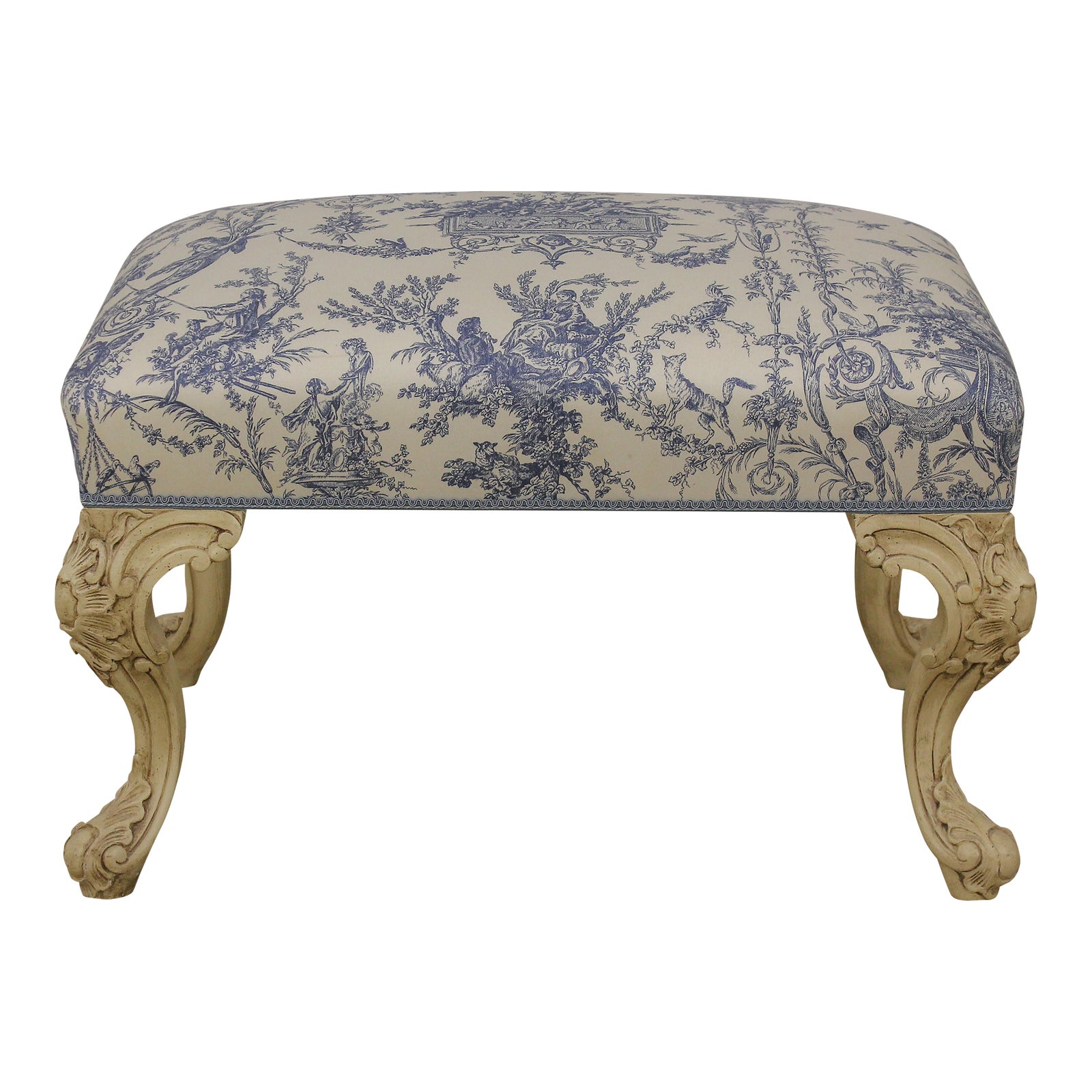 Georgian Style Carved Leg Upholstered Ottoman | Chairish