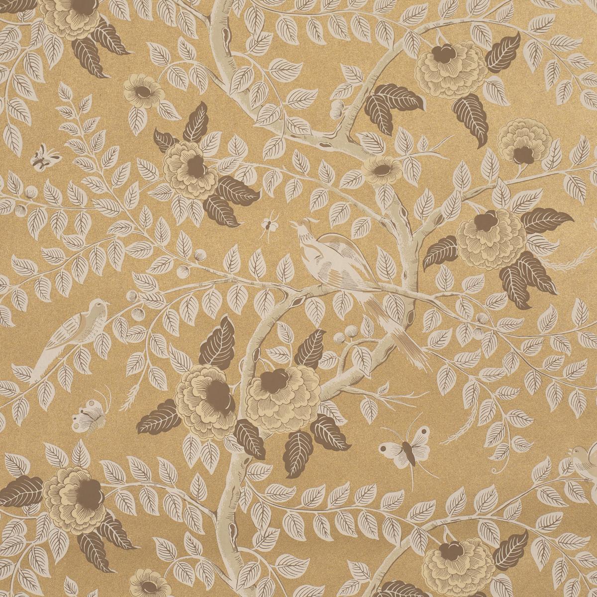 SAMPLE - Schumacher Tole Bird Wallpaper In Gold | Chairish