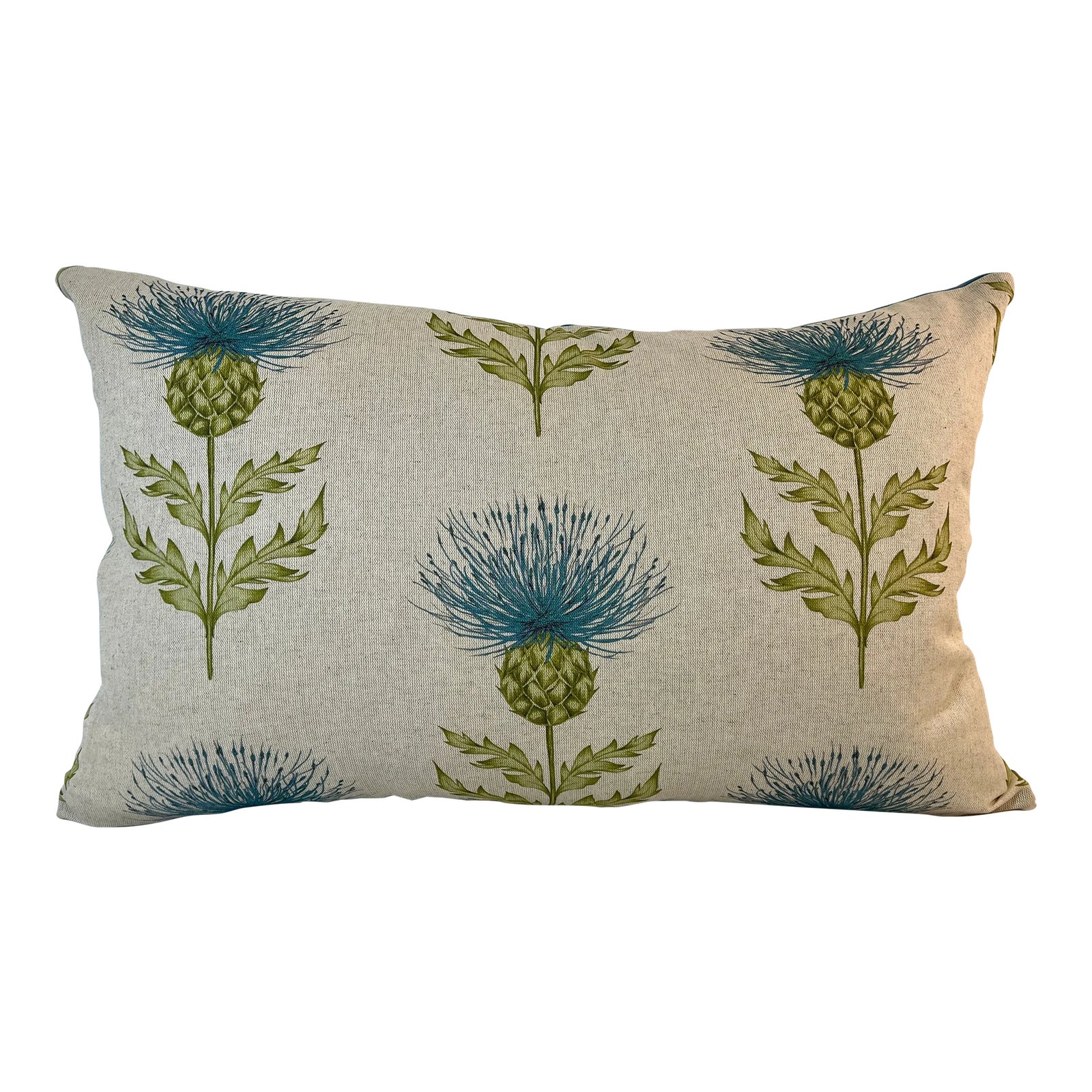Large Bolster Pillow Adorned With a Stately Blue Thistle Floral Pattern ...