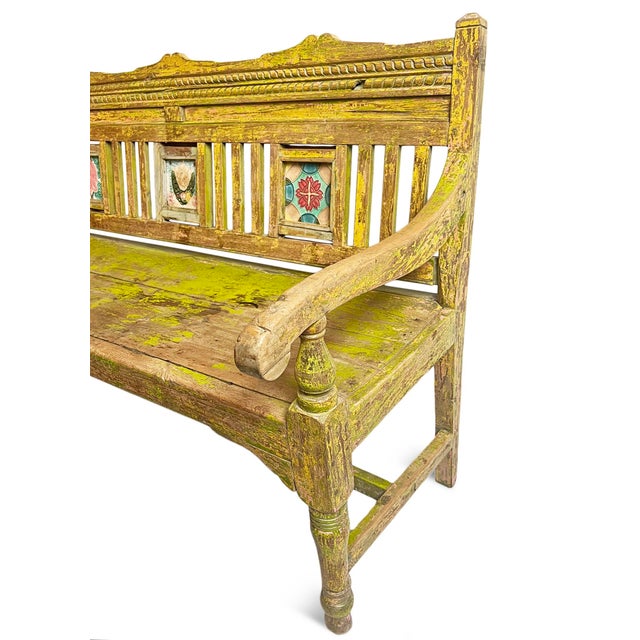 Chartreuse Vintage Colonial Bench | Chairish