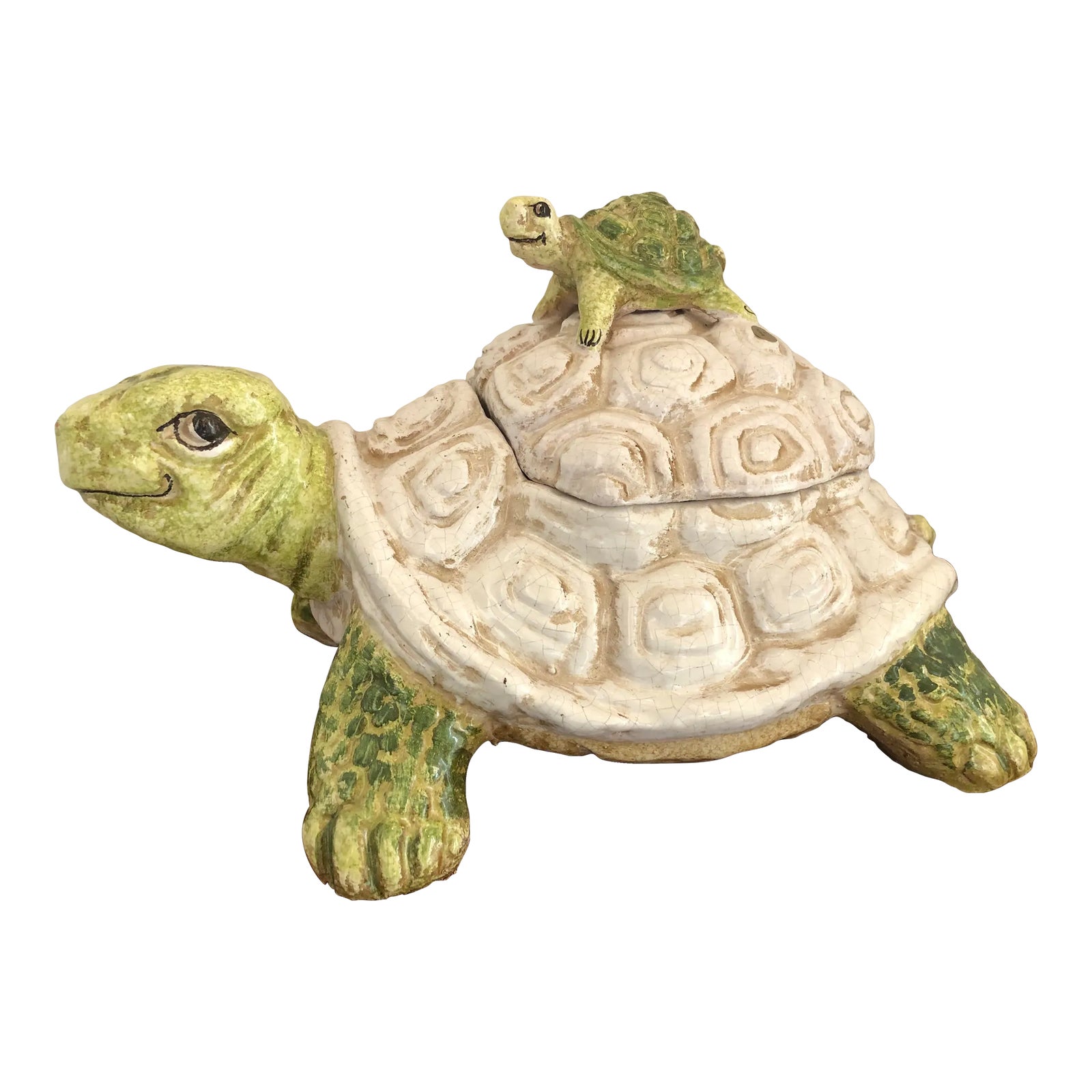 1990s Italian Hand Painted Ceramic Turtle Cookie Jar, Under the Sea ...