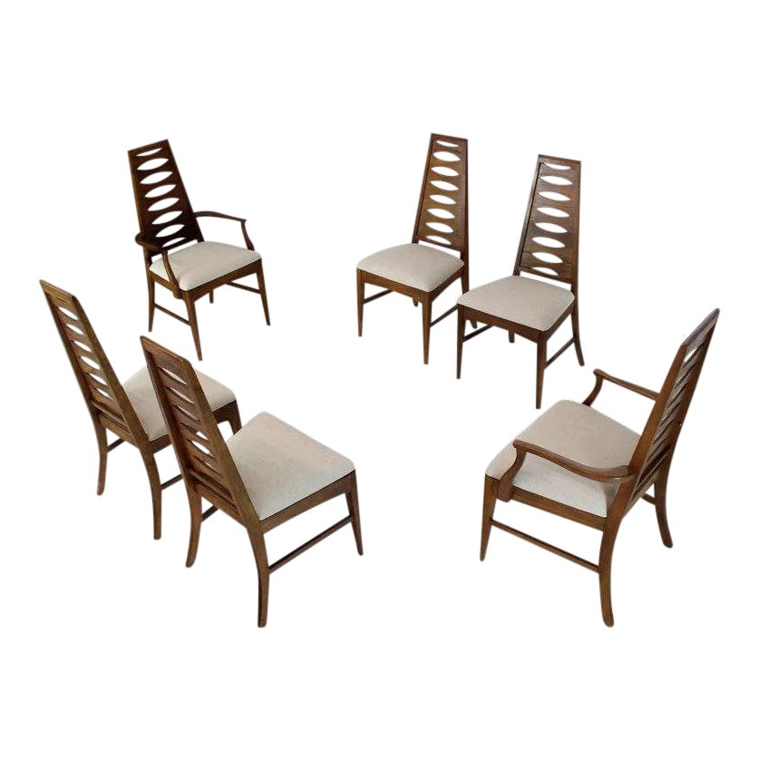 Mid-Century Modern Tall Tapered Shape Back Dining Chairs - Set of 6 ...