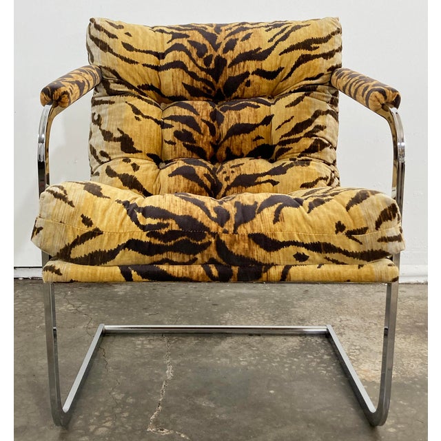 Vintage Custom Upholstered Tiger Print Velvet MCM Cantilever Chair With ...