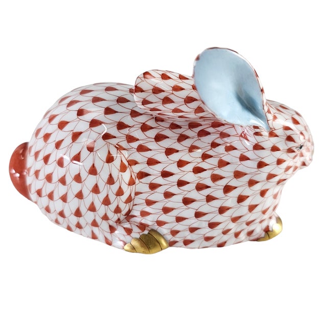 Herend Hand Painted Reclining Resting Bunny Figure | Chairish